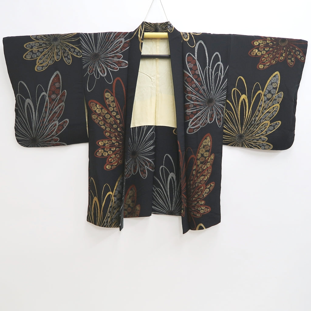 Haori Jacket Vintage(1950-1980) Black Gold Chrysanthemum Silk #9752A3 ...