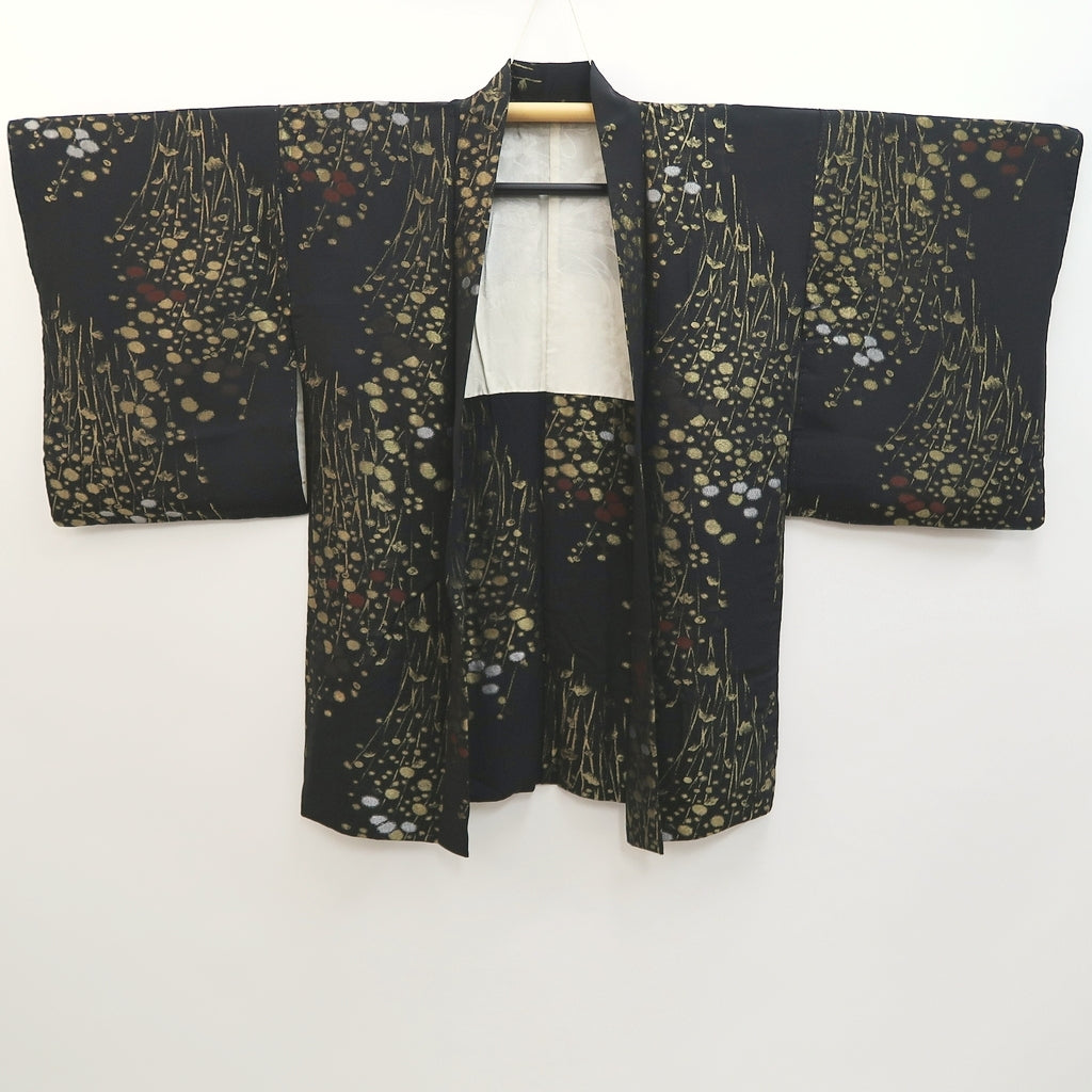 Haori Jacket Vintage(1950-1980) Black Gold Flower Silk #10005C3 ...