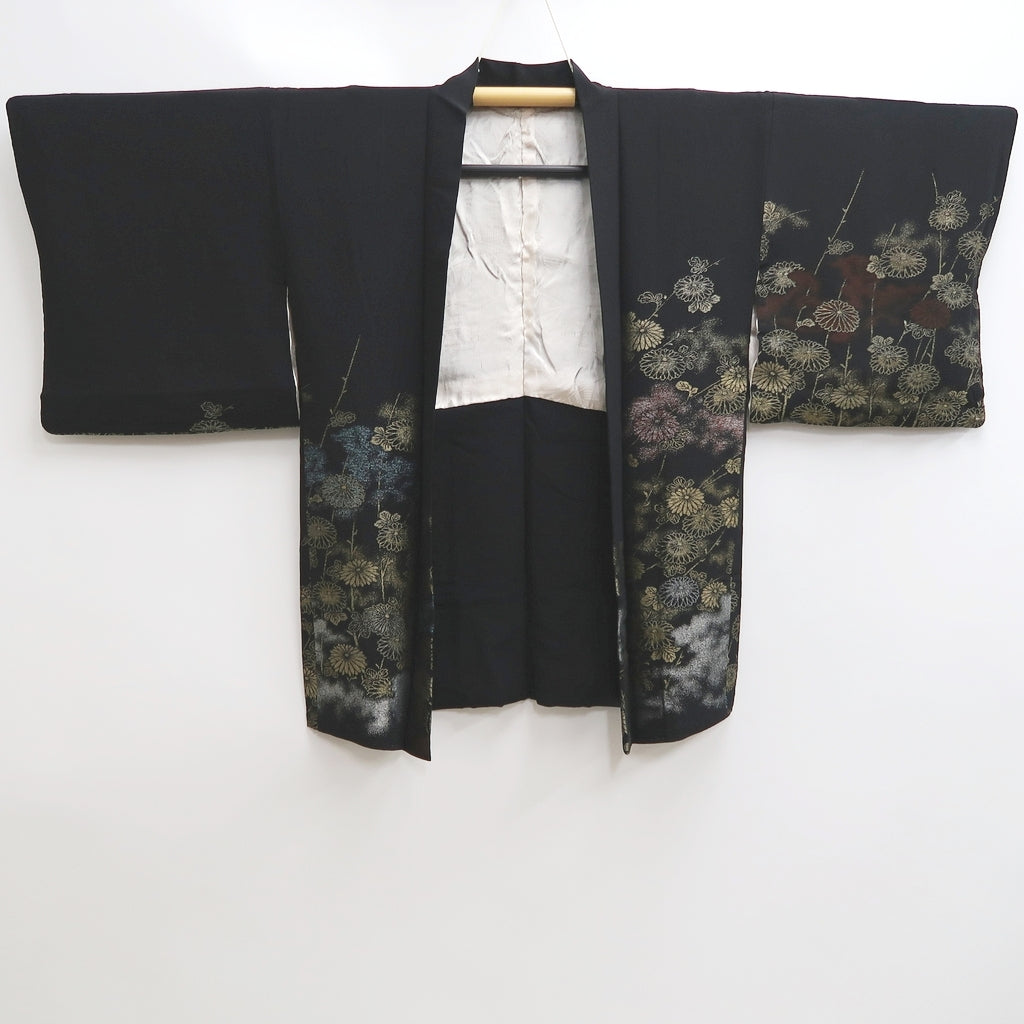 Haori Jacket Vintage(1950-1980) Black Gold Chrysanthemum Silk #10126D3 ...