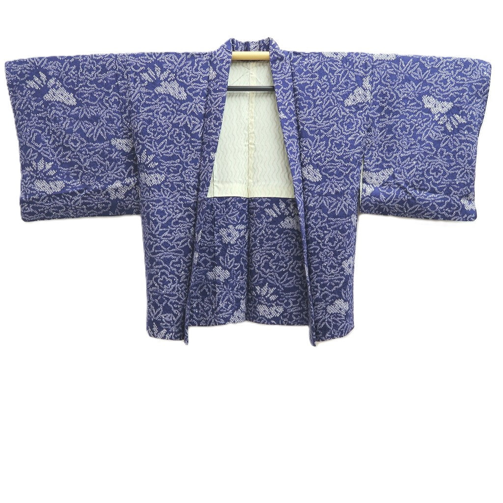 Haori Jacket Vintage(1950-1980) Blue Shibori Pine Tree Flower Silk #10 ...