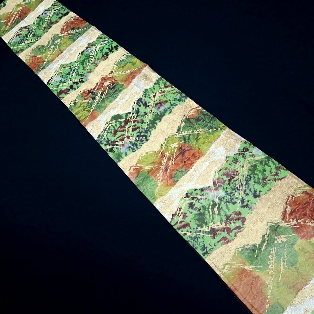 Fukuro Obi Vintage(1950-1980) Gold Brown Green Mountain Silk BB324V9 ...