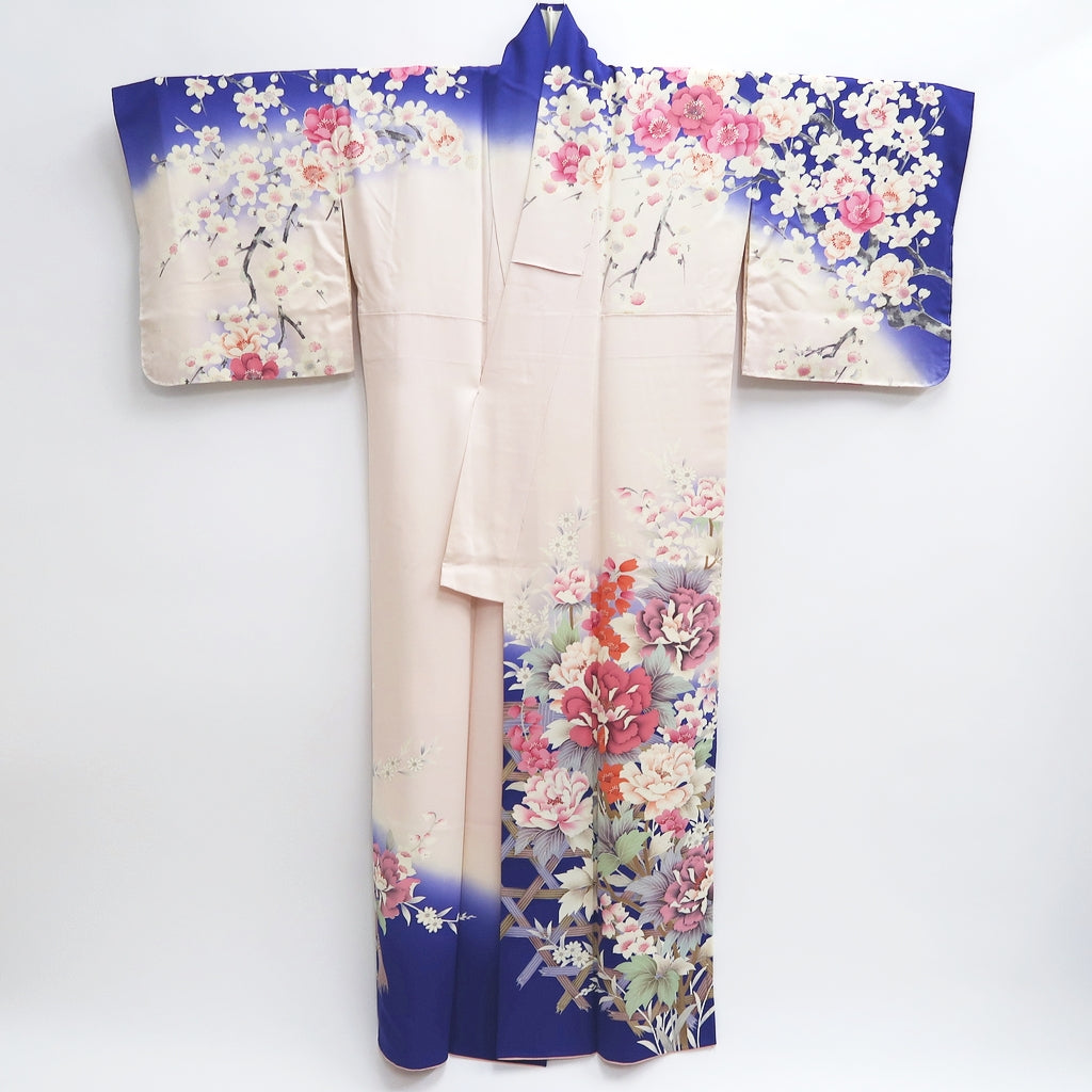 Kimono Blue Pale Pink Sakura Branch Hand painted Silk #9660J2 – Mikula ...