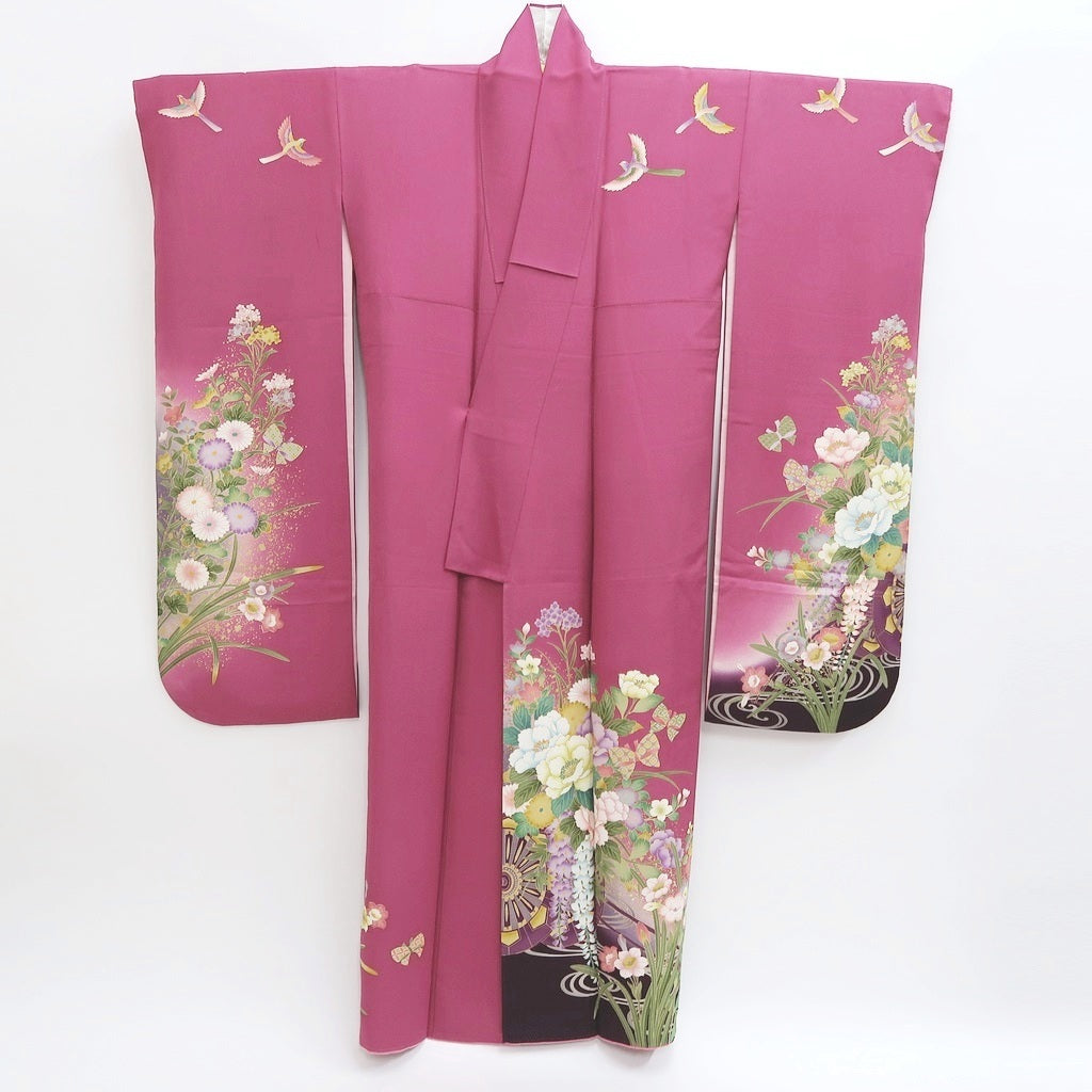 Furisode Magenta Peony Bird Silk #9681J3 – Mikula Kimono