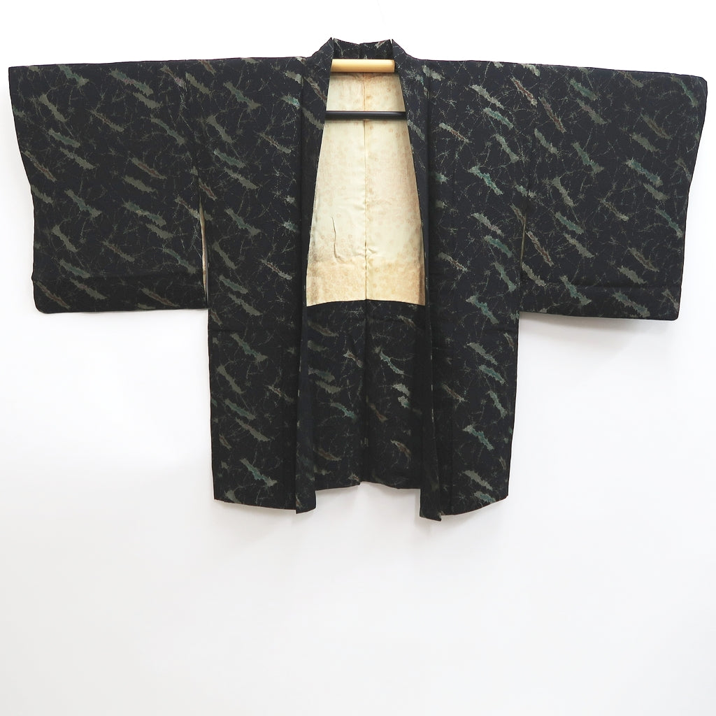 Haori Jacket Vintage(1950-1980) Black Gold Abstract art Silk #10117D2 ...