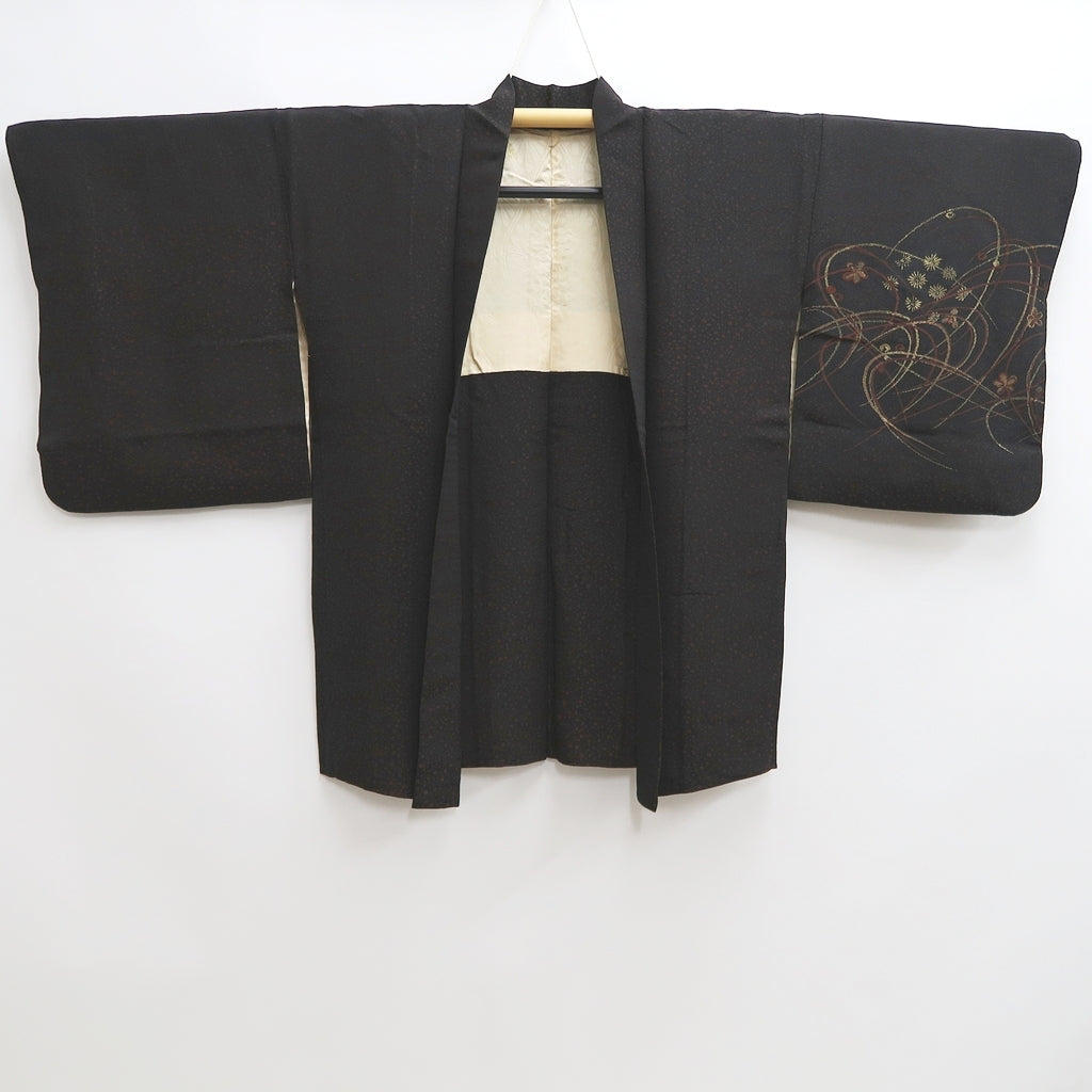 Haori Jacket Vintage(1950-1980) Black Gold Chrysanthemum Silk #10102D2 ...