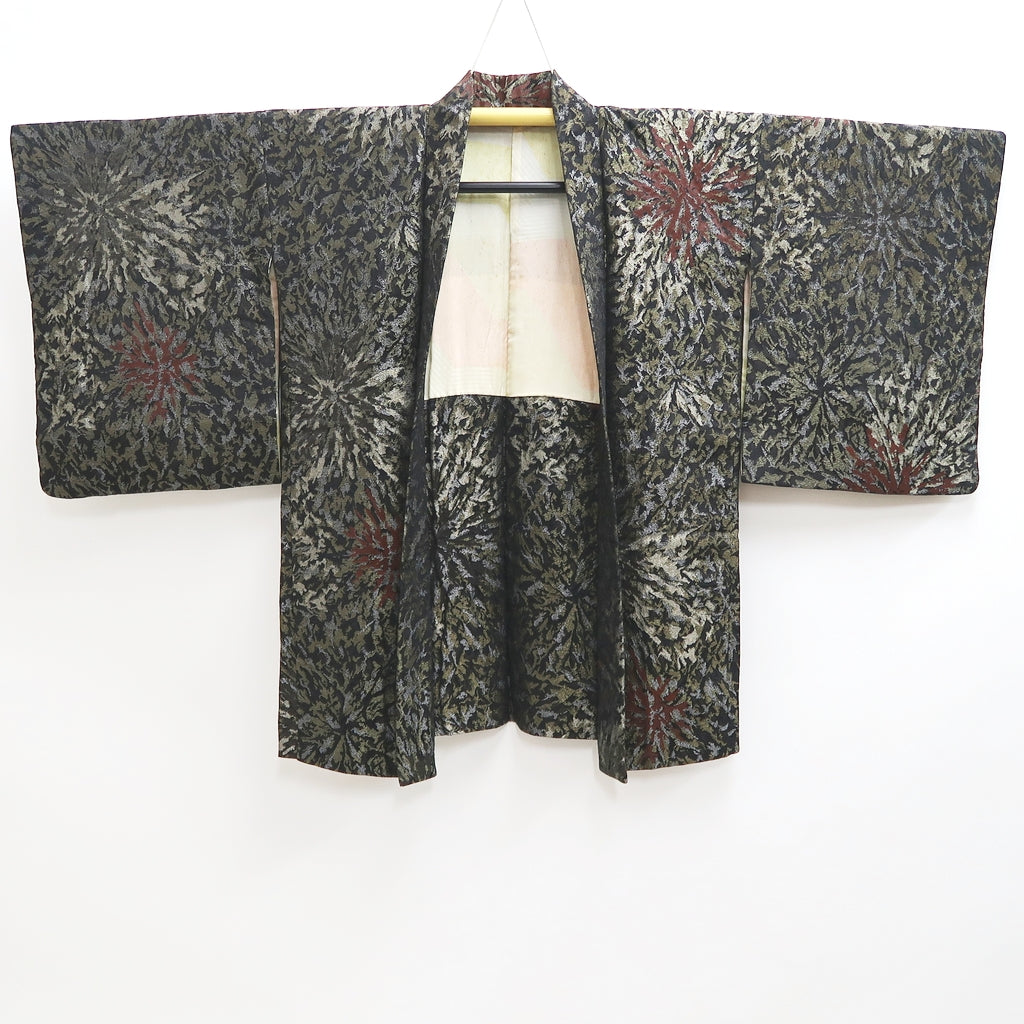 Haori Jacket Vintage(1950-1980) Black Gold Chrysanthemum Silk #9905B4 ...