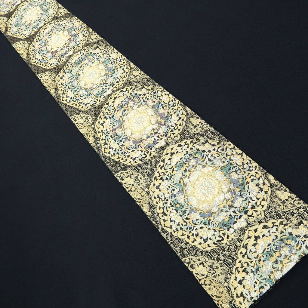 Fukuro Obi Black Gold Flower Silk BB206V2 – Mikula Kimono