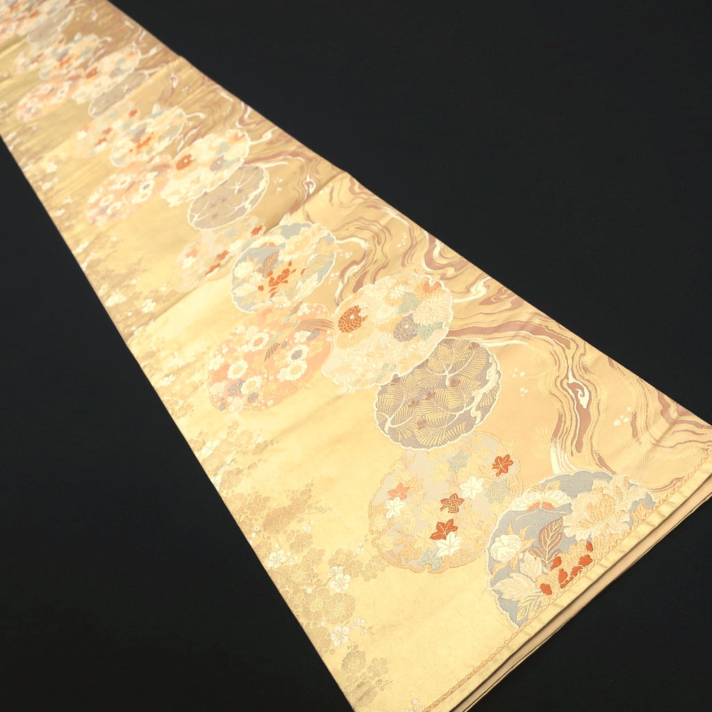 Fukuro Obi Vintage(1950-1980) Gold Ryusui Peony Silk BB182V1 – Mikula ...