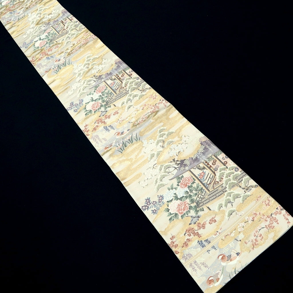 Fukuro Obi Gold Palace Birds Peony Silk BB222V3 – Mikula Kimono
