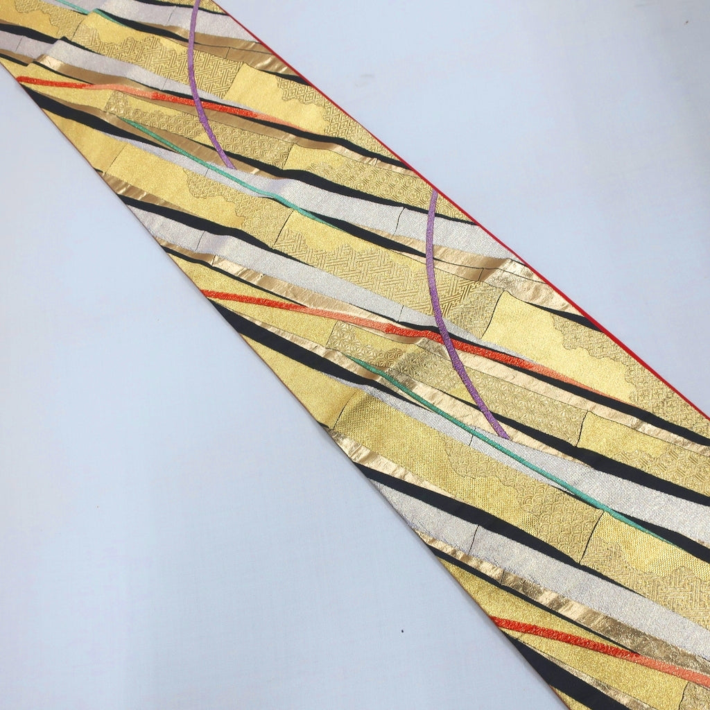 Fukuro Obi Vintage(1950-1980) Gold Black Bamboo Silk BB172V1 – Mikula ...