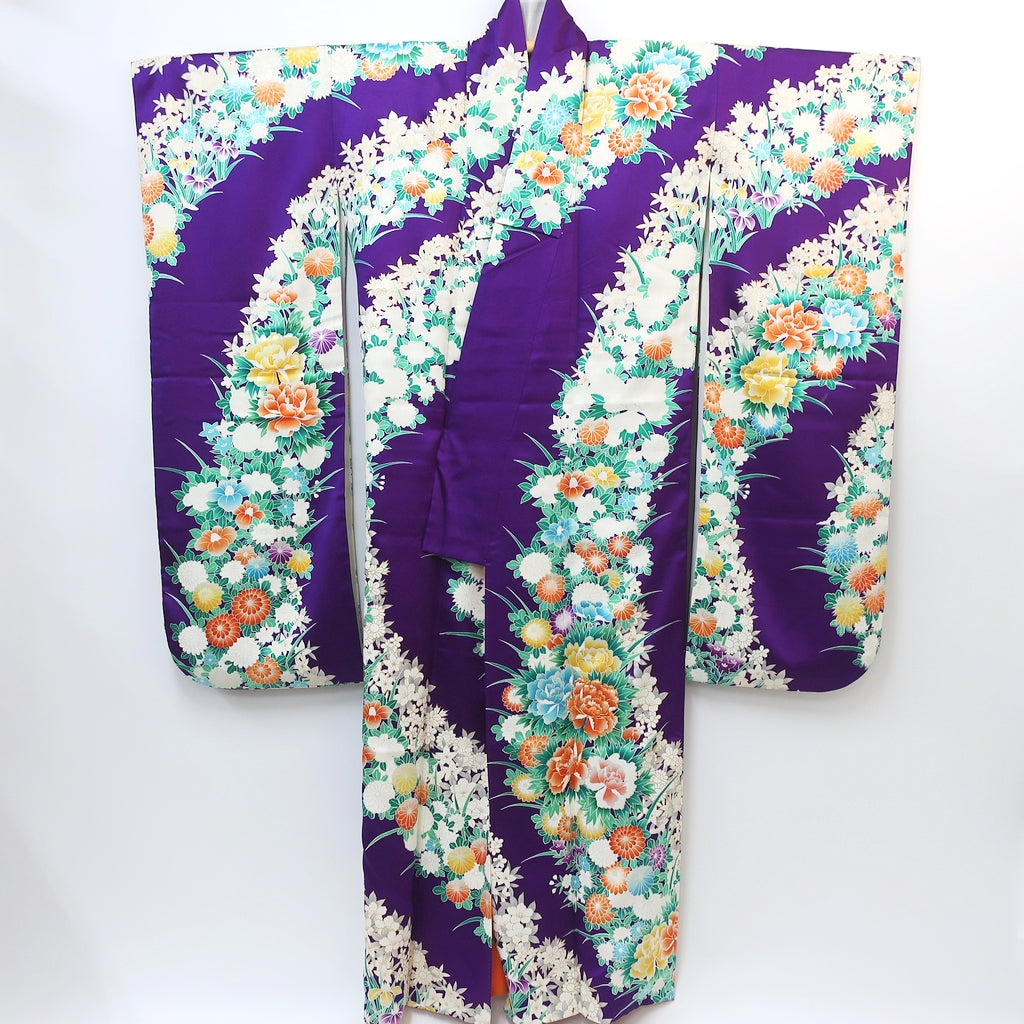 Furisode Purple Peony Chrysanthemum Tall Silk #8939B5 – Mikula Kimono