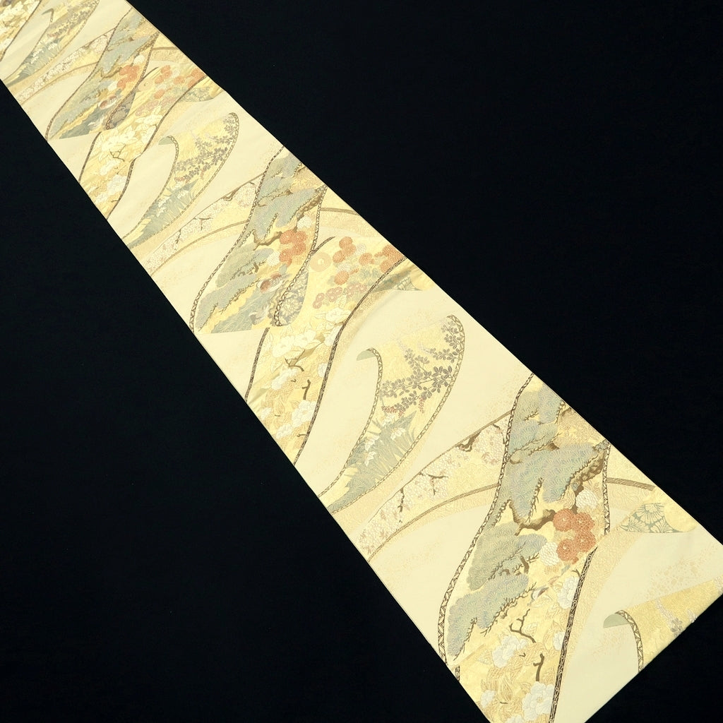 Fukuro Obi Vintage(1950-1980) Gold Emaki Sakura Iris Silk BB224V3 ...