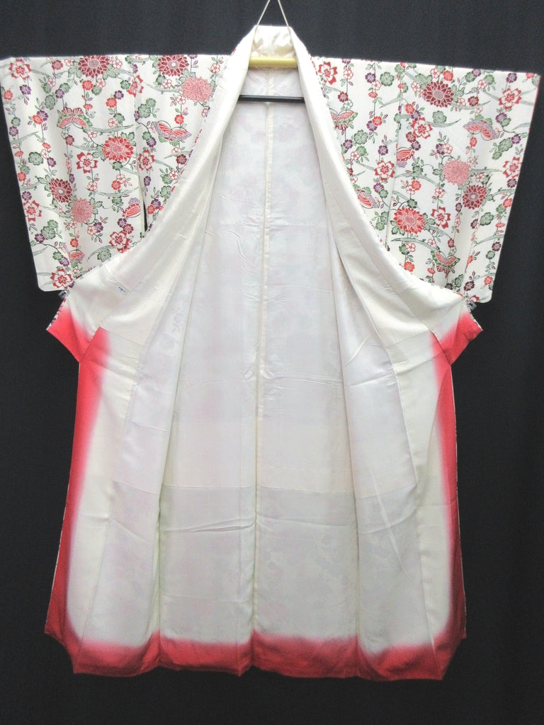 Kimono White Mum Plum blossom Butterfly Silk #8250B5 – Mikula Kimono