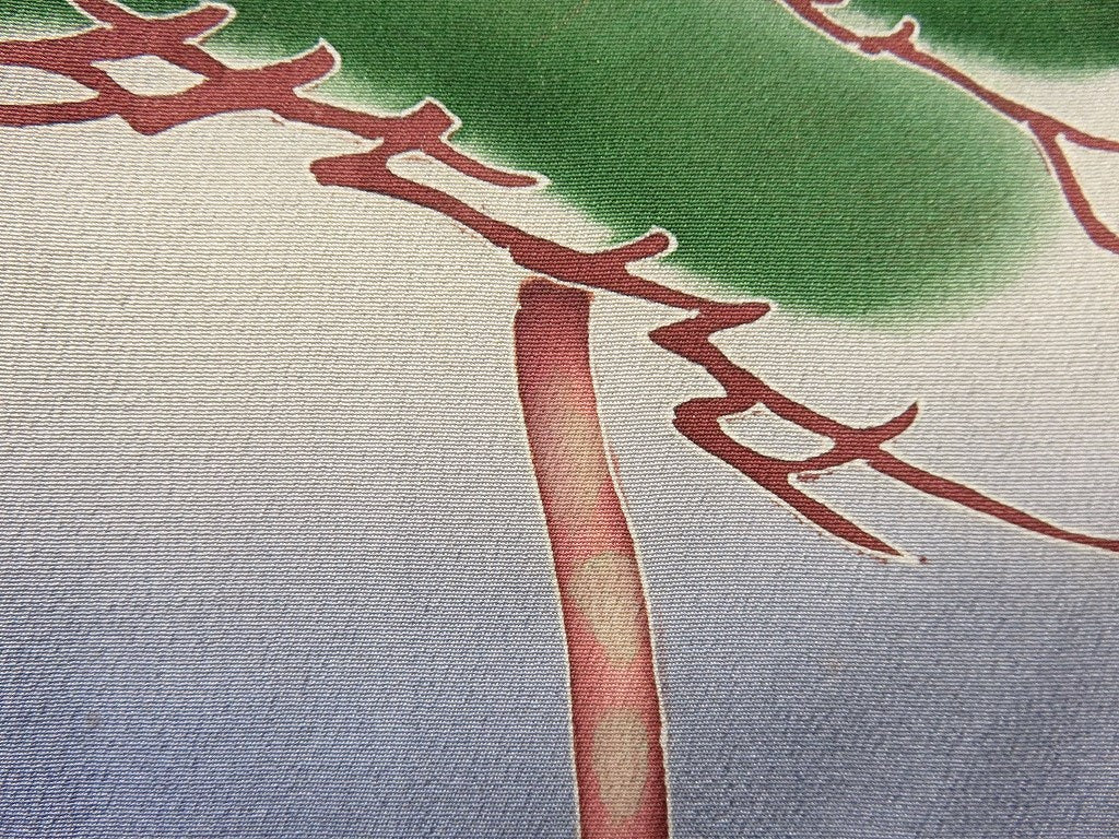 BCF#2645 Silk Tomesode Fabric Vintage(1920-1950) Pine Tree Green 75cm ...