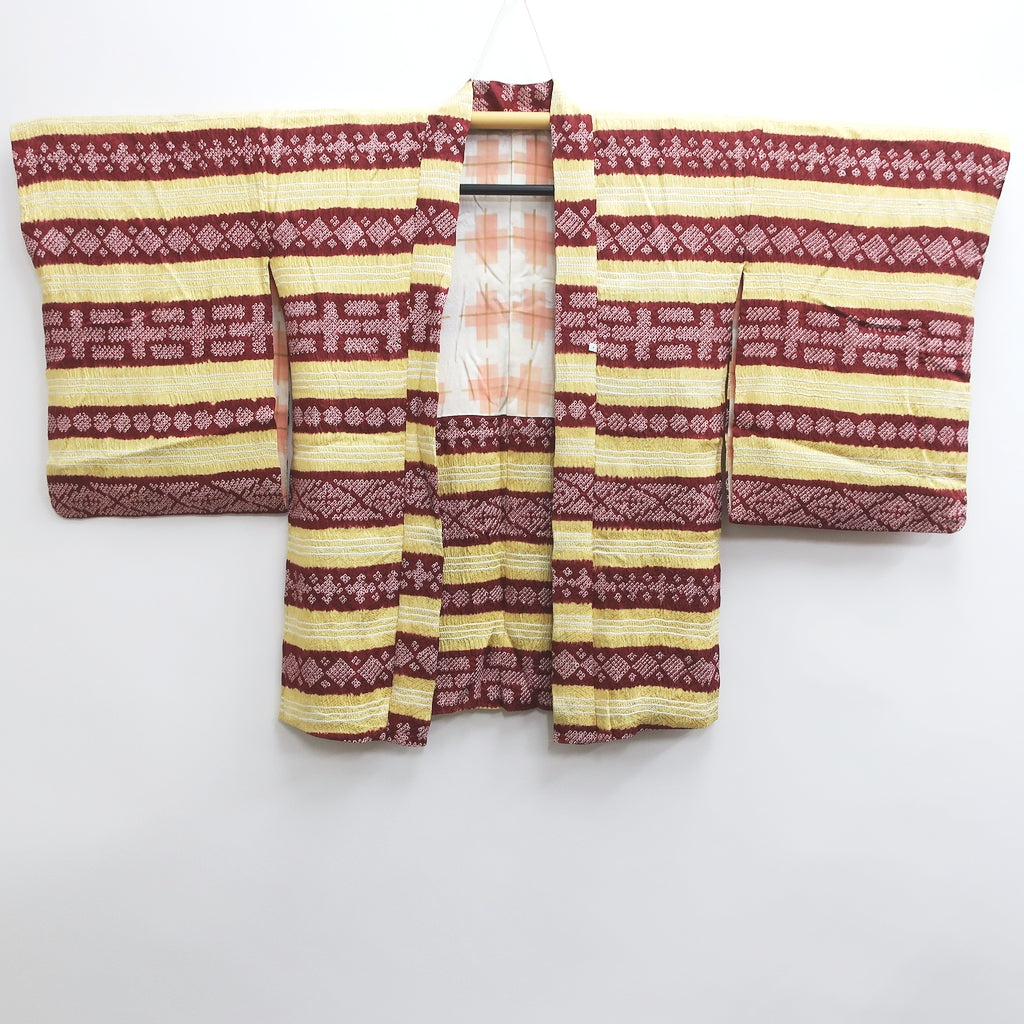 Haori Jacket Vintage(1950-1980) Light Yellow Reddish Brown Shibori Sil ...