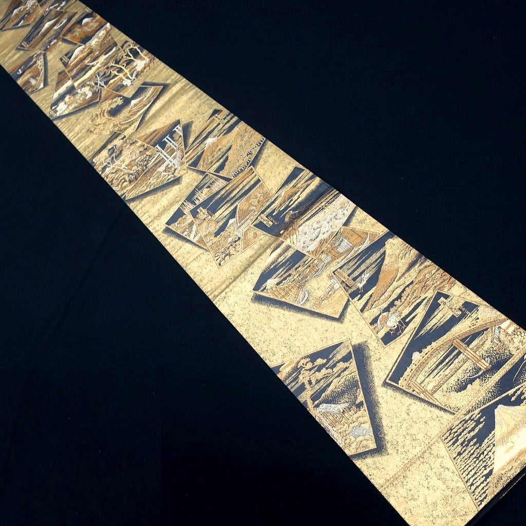 Fukuro Obi Vintage(1950-1980) Gold Black Hokusai Fugaku-Sanjurokkei Si ...