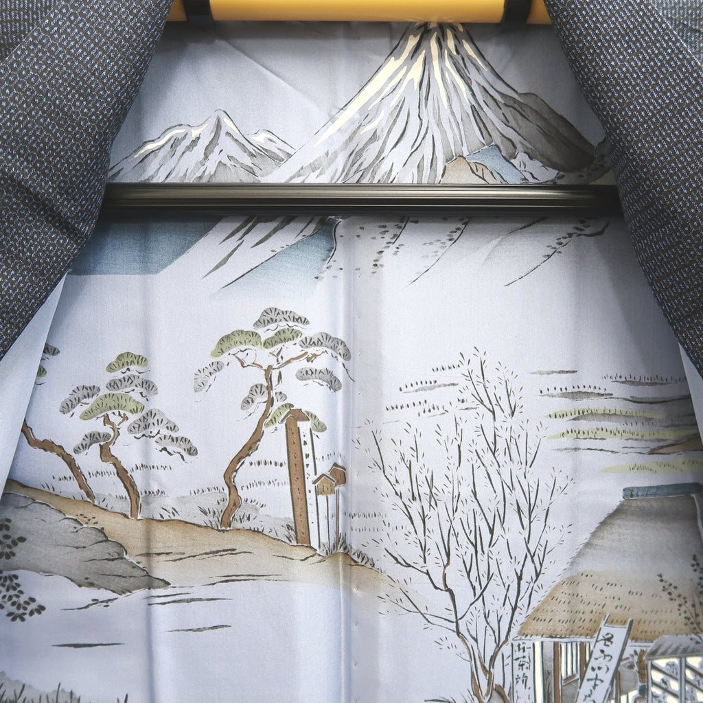 Men's Haori Vintage(1950-1980) Blue Black Ohshima Landscape Silk #9401 ...