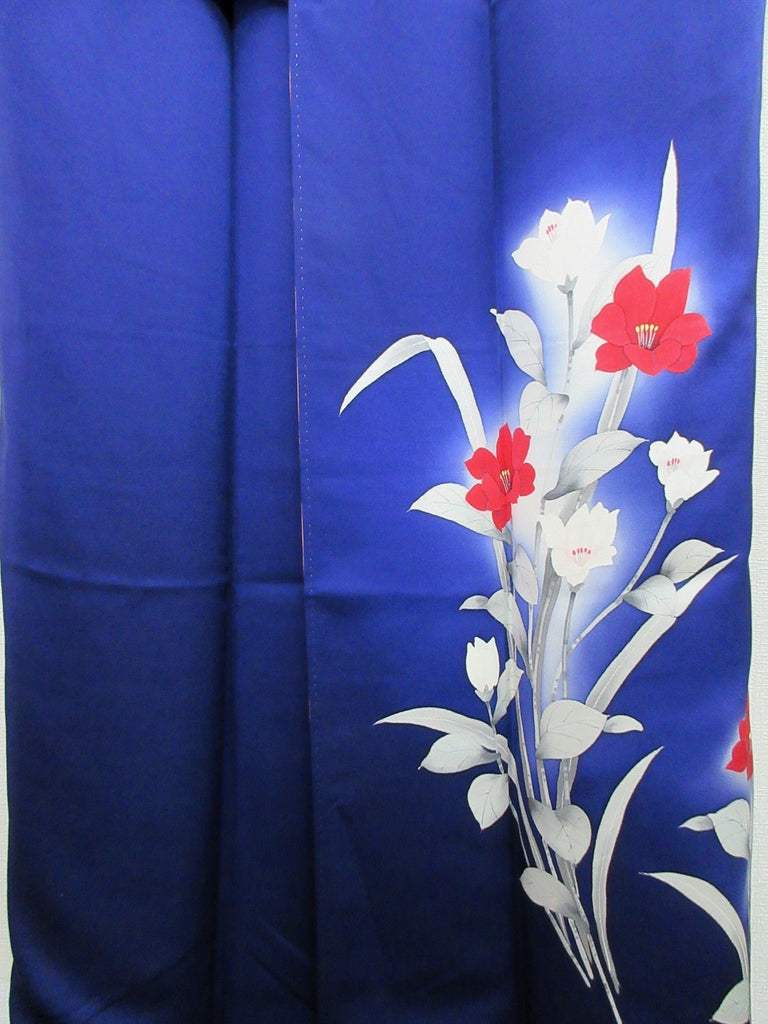 Kimono Dark Blue Flower Tsukesage Tall Silk #8253B5 – Mikula Kimono