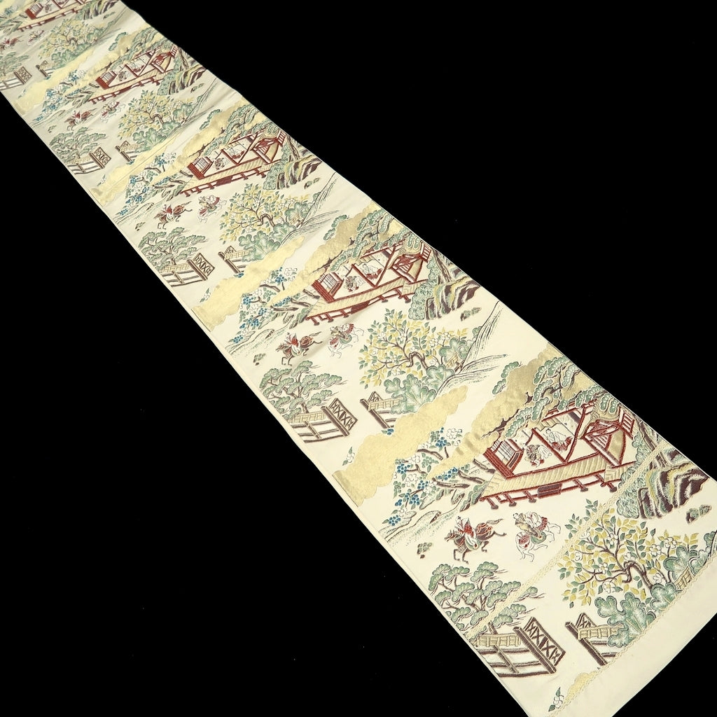 Fukuro Obi Vintage(1950-1980) Gold Green Red Samurai Landscape Silk BB ...