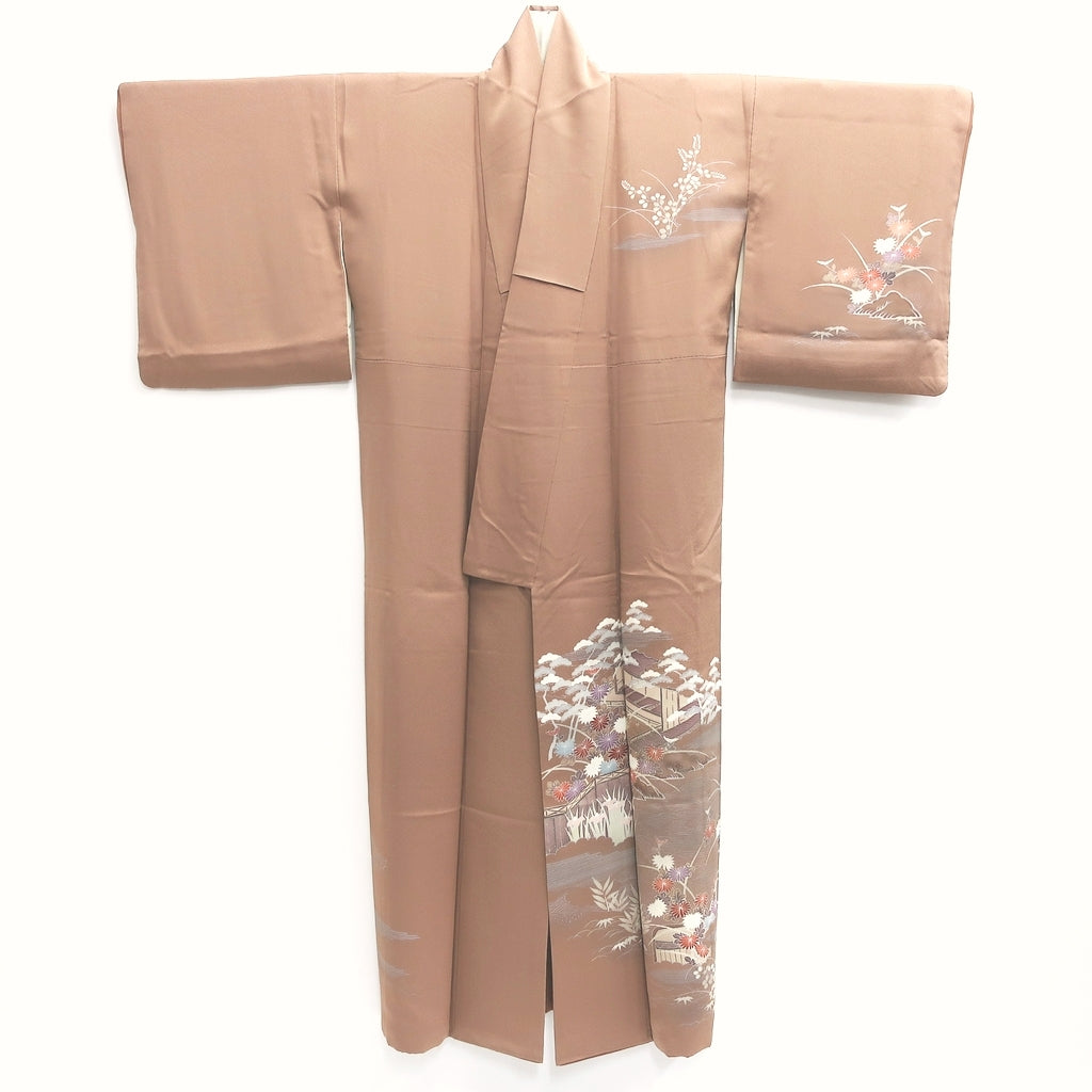 Kimono Rosybrown Chrysanthemum Pine Tree Silk #9146D4 – Mikula Kimono