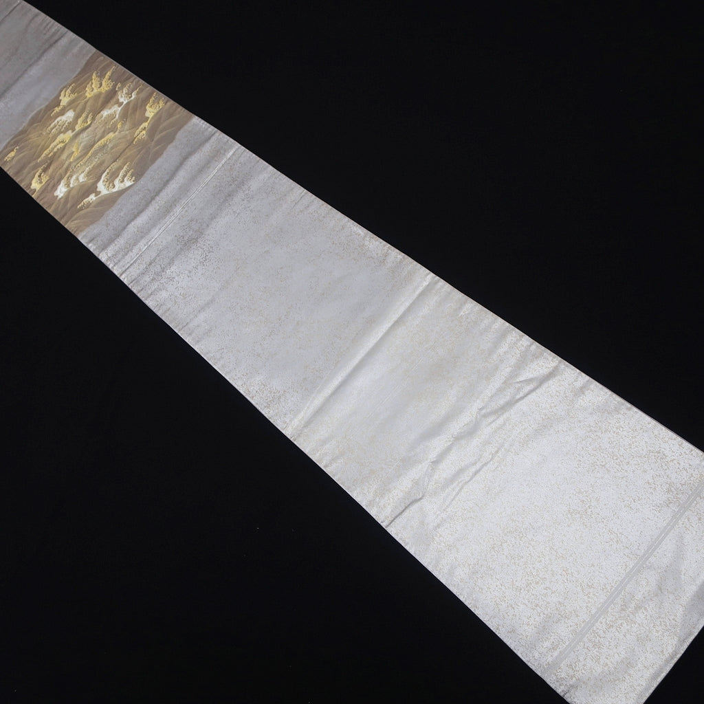 Fukuro Obi Vintage(1950-1980) Silver Gold Wave Silk BB196V2 – Mikula Kimono