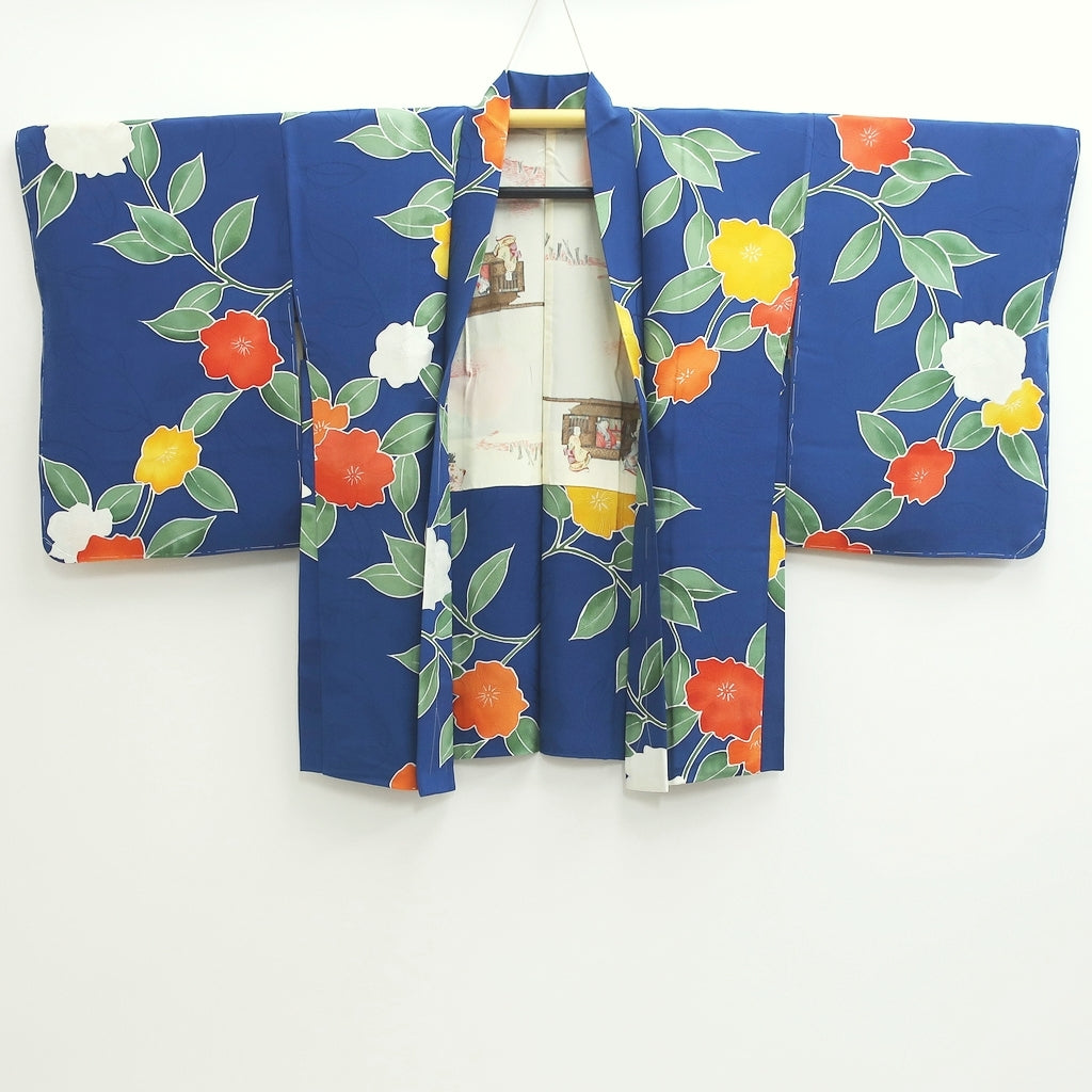 Haori Jacket Vintage(1950-1980) Blue Camellia Roketsuzome Silk #9241E3 ...