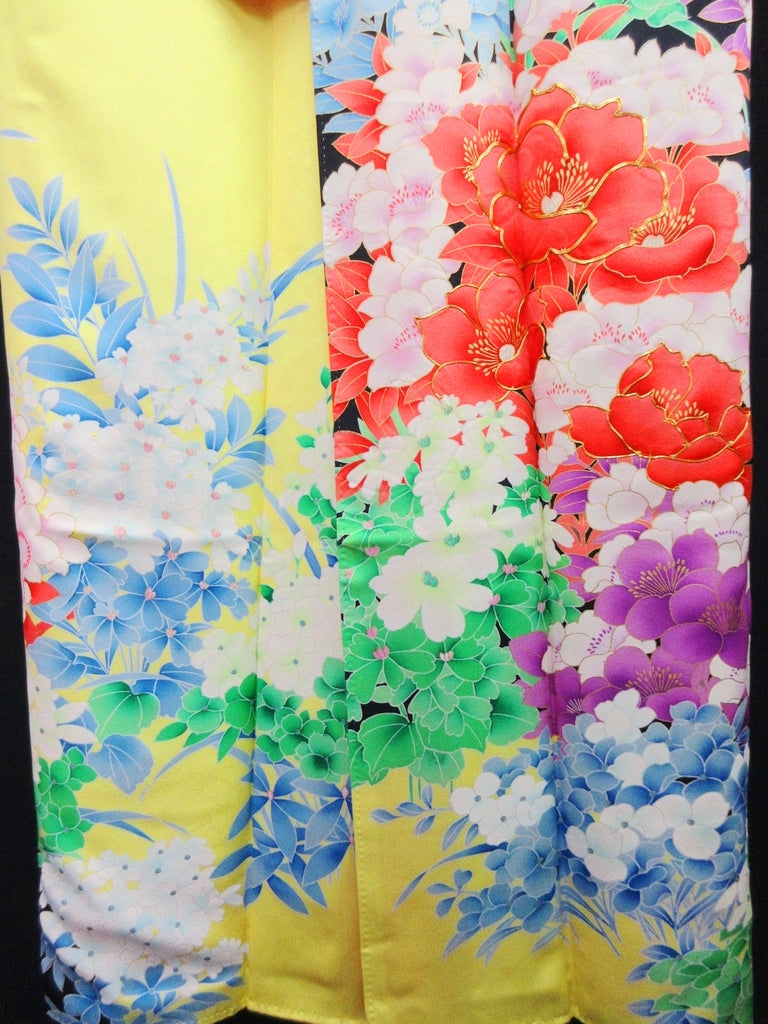 Furisode Yellow Peony Bellflower Silk #8107A3 – Mikula Kimono
