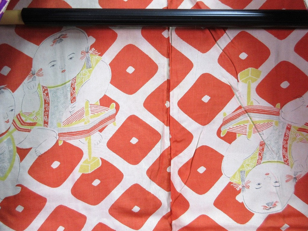 Haori Jacket Vintage(Pre-1920) Purple Ichimatsu moyou Crane Birds #60 ...